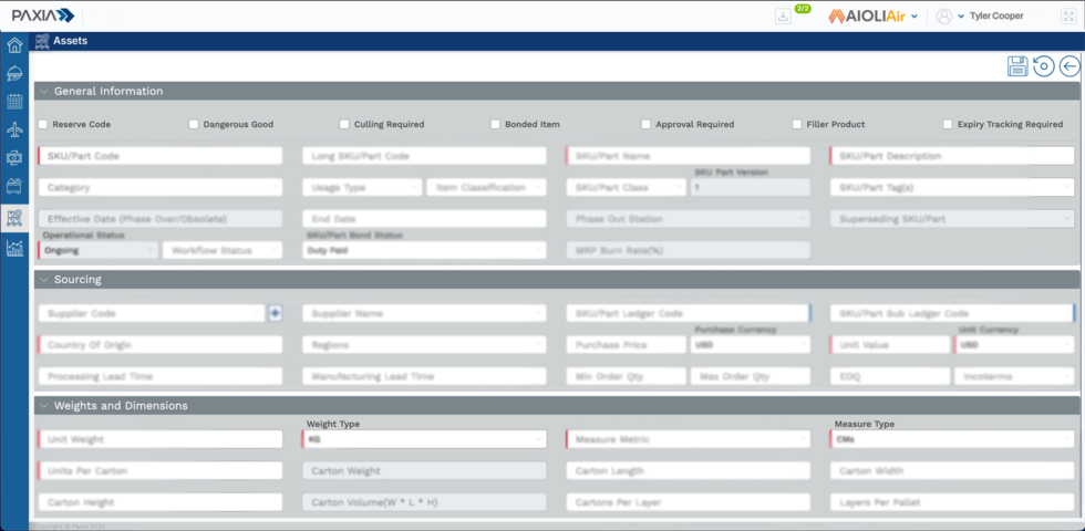 Paxia Assets | Airline Catering Management Software